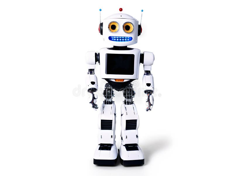 Humanoid Robot Standing with Friendly Expression Isolated on ...
