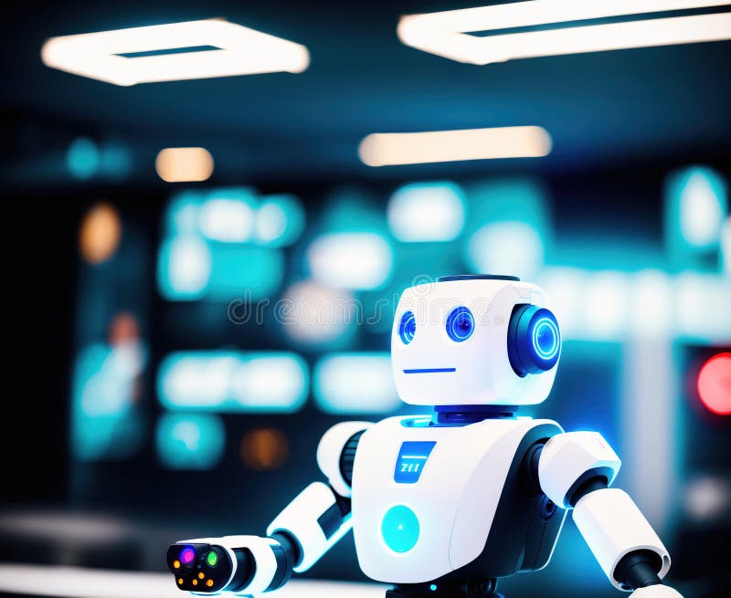 A Humanoid Robot Standing in Front of a White Wall. Stock Image - Image ...