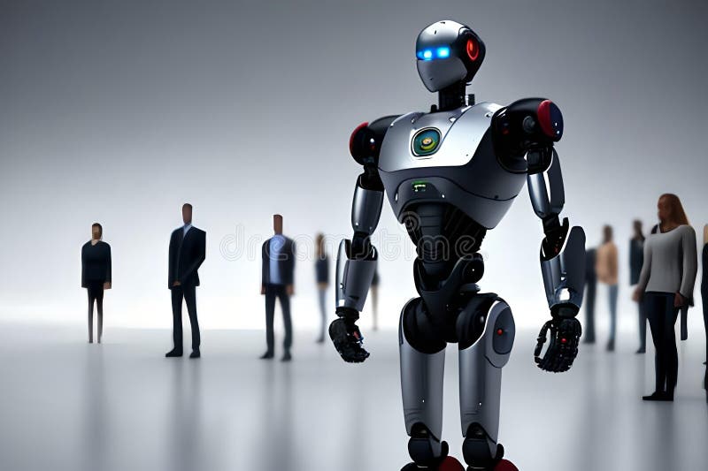 AI Humanoid Woman Robot Working on Screen. Showing Concept of ...