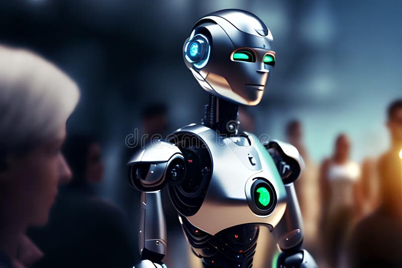 A Humanoid Robot Standing among Humans. Generative AI Stock ...