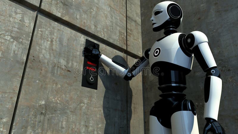 Humanoid Robot Standing Inside Elevator Pressing Button Stock Photos ...