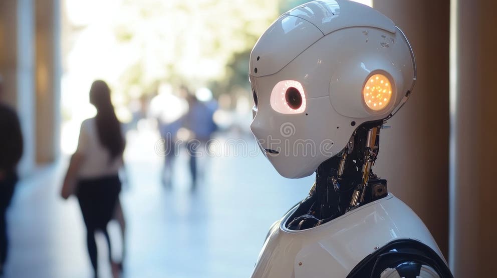 Humanoid Robot Standing in a Modern Public Space Stock Image - Image of ...