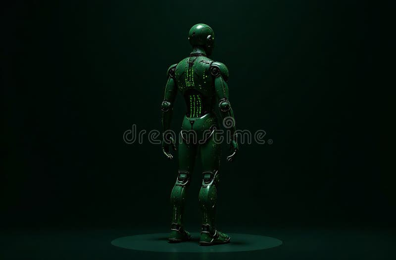 Humanoid Robot Stands Full Height Black Background Ai Generative Stock ...