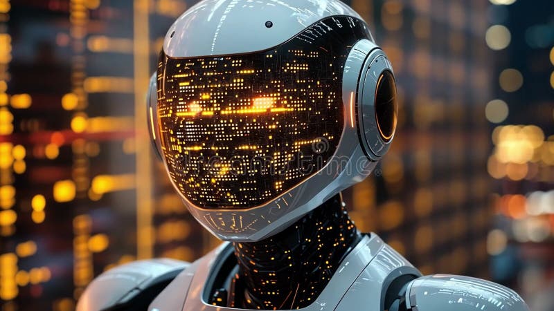 Futuristic Humanoid Robot with Glowing Facial Features in a High-tech ...