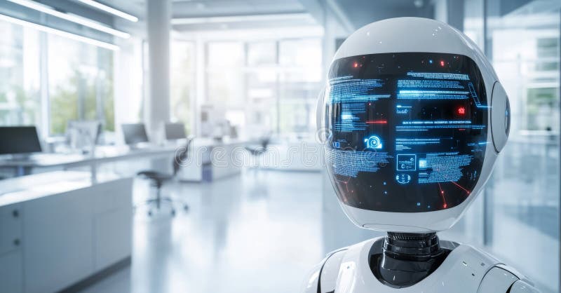 A Humanoid Robot Stands in a Sleek, Contemporary Laboratory Filled with ...