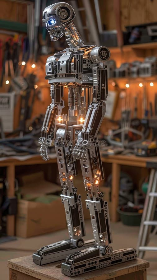 A Humanoid Robot Stands on a Workbench in a Contemporary Lab ...