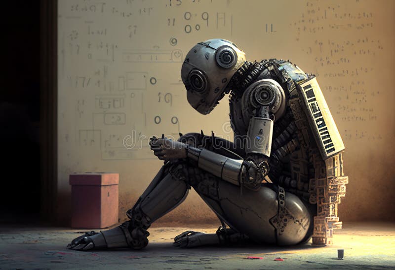 Humanoid Robot Student in Front of a School Classroom Chart while ...