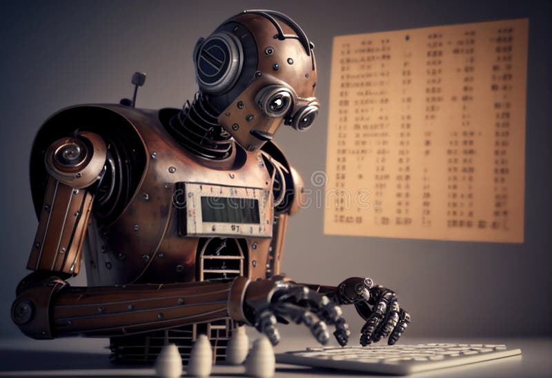 Humanoid Robot Student in Front of a School Classroom Chart while ...