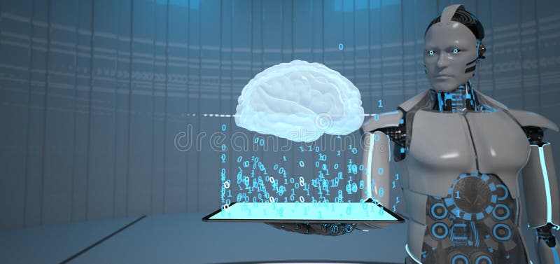 Humanoid Robot Tablet Human Brain Stock Illustration - Illustration of ...