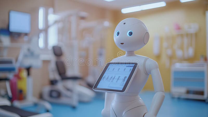 Humanoid Robot with Tablet in Modern Healthcare Facility Stock Photo ...