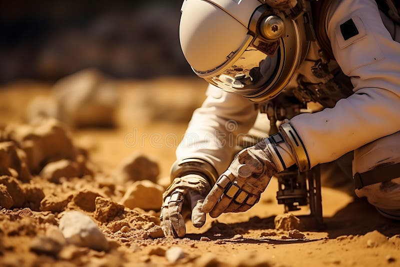 A Humanoid Robot Takes Soil Samples on the Planet Mars Stock Photo ...