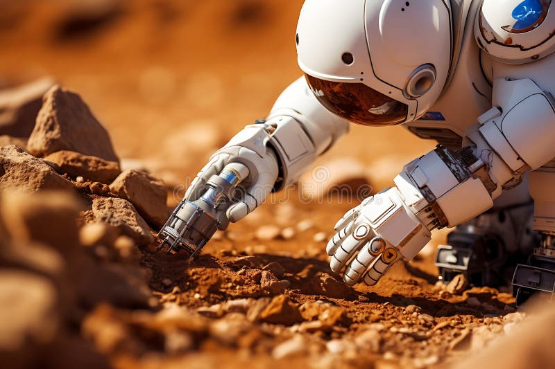 A Humanoid Robot Takes Soil Samples on the Planet Mars Stock Image ...