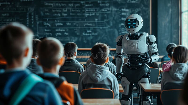 A Humanoid Robot Teaching a Classroom of Children. Stock Illustration ...