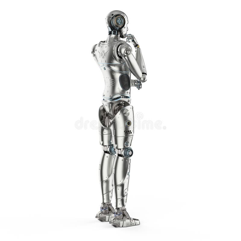 Humanoid robot thinking stock illustration. Illustration of white ...