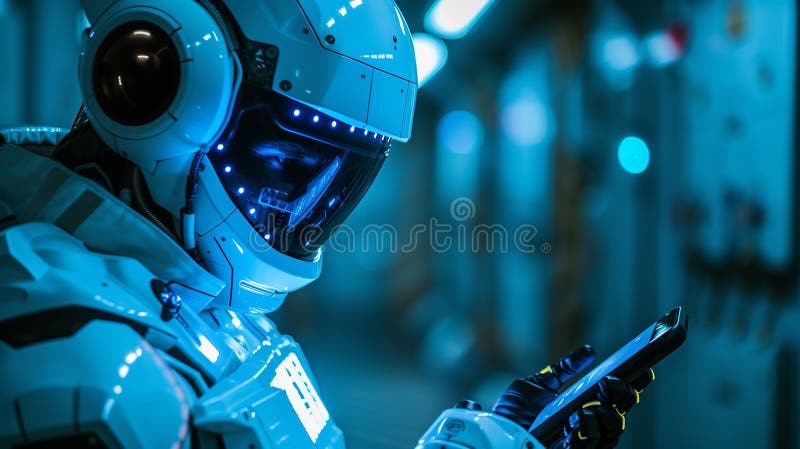 Humanoid Robot Uses a Mobile Phone Stock Illustration - Illustration of ...
