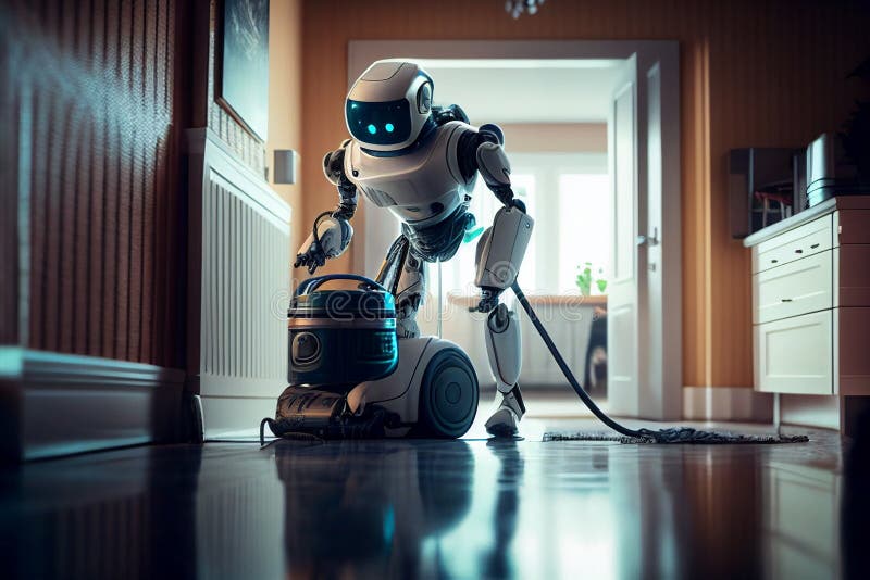 Humanoid Robot with a Vacuum Cleaner Stock Illustration - Illustration ...