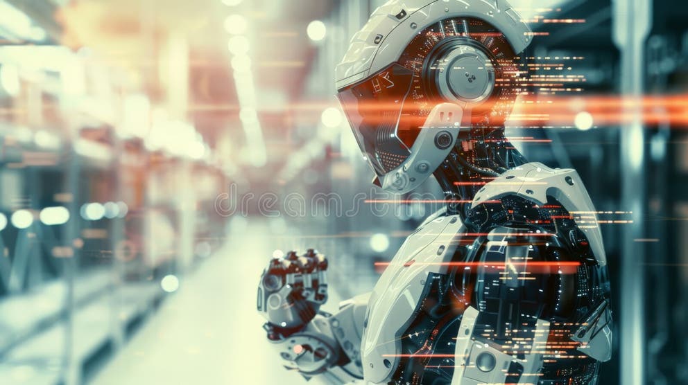 Humanoid Robot with Visual Data Overlay in a Futuristic Facility ...