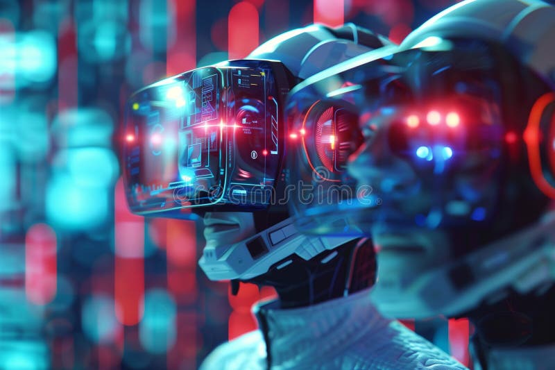 Humanoid Robot with VR Glasses Neural Network Thinks. Artificial ...