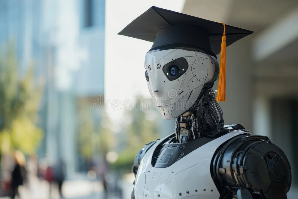 Humanoid Robot Wearing Graduation Cap, Symbolizing Artificial ...