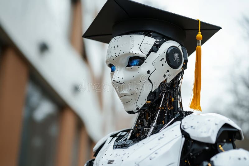 Humanoid Robot Wearing Graduation Cap, Symbolizing the Role of Ai in ...
