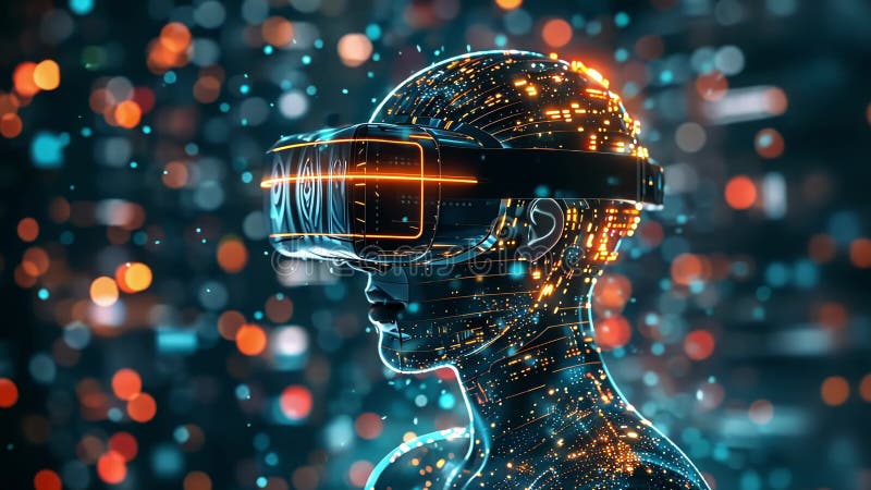 Humanoid Robot Wearing Virtual Reality Headset Experiencing Metaverse ...