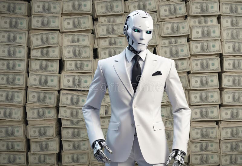 A Humanoid Robot Wearing a White Suit and Tie Stock Illustration ...