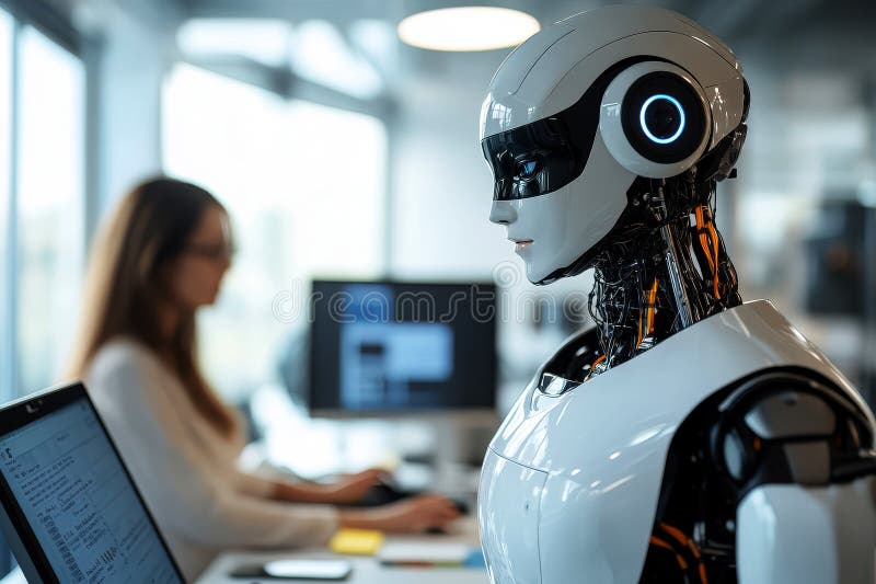 Humanoid Robot Work in Office with People . Stock Photo - Image of ...