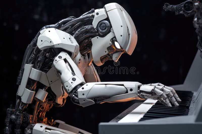 Humanoid Robot Working on a Computer Keyboard Stock Illustration ...