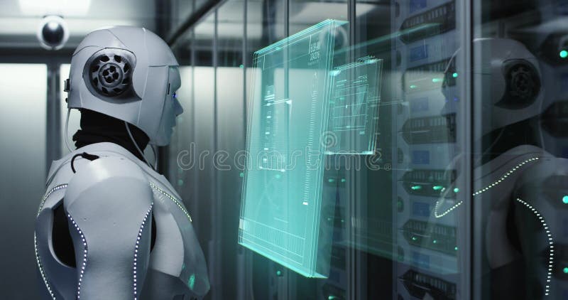 Humanoid Robot Working in a Data Center Stock Image - Image of ...