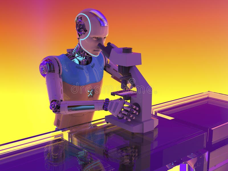 Humanoid Robot Working in a Diagnostic Laboratory Stock Illustration ...