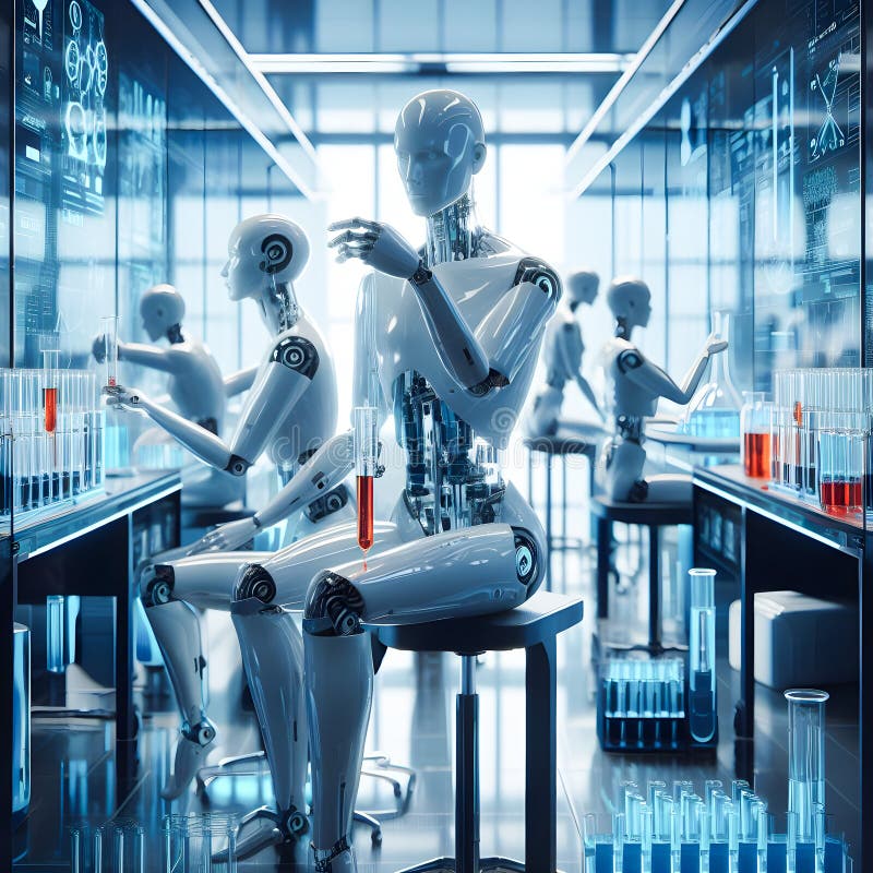 Humanoid Robot Working in the Laboratory Stock Illustration ...