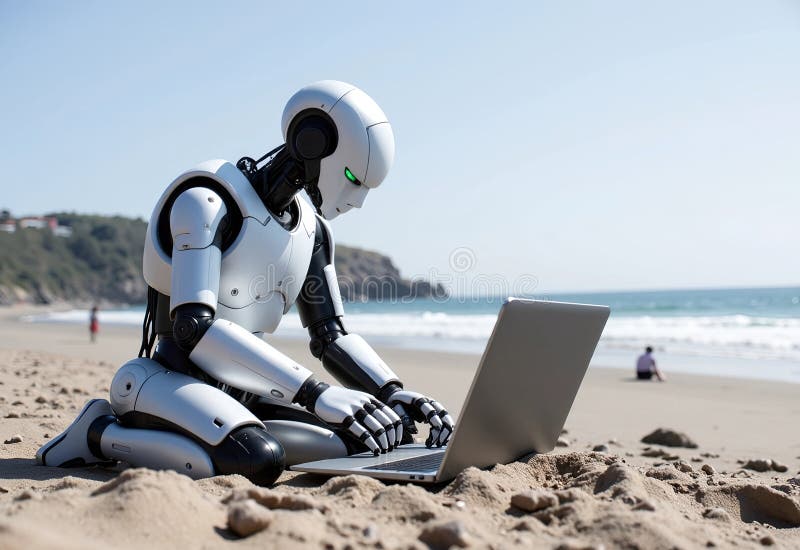 Humanoid Robot Working on Laptop Computer. Artificial Intelligence ... Humanoid Robot Working on Laptop Computer. Artificial Intelligence ...