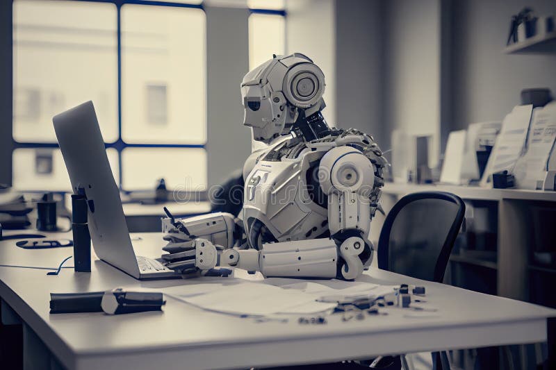 Humanoid Robot Working in an Office Setting Stock Illustration ... Humanoid Robot Working in an Office Setting Stock Illustration ...