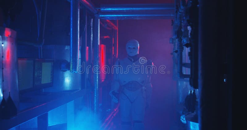 Humanoid Robot Working in a Smoke Filled Lab Stock Image - Image of ...