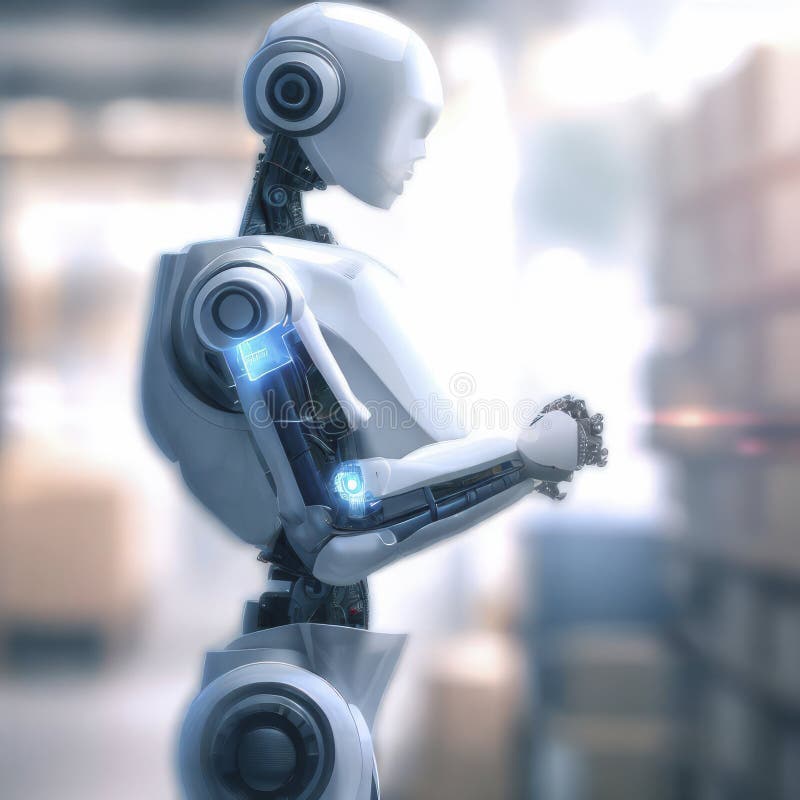 Humanoid Robot Working in a Warehouse, Generative AI Illustration Stock ... Humanoid Robot Working in a Warehouse, Generative AI Illustration Stock ...