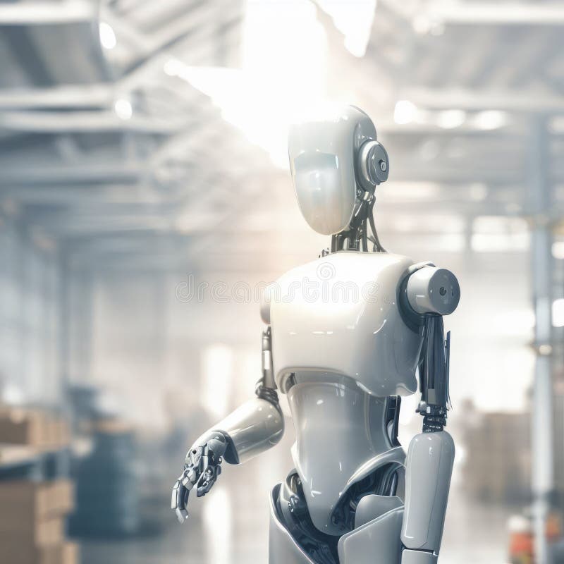 Humanoid Robot Working in a Warehouse, Generative AI Illustration Stock ... Humanoid Robot Working in a Warehouse, Generative AI Illustration Stock ...