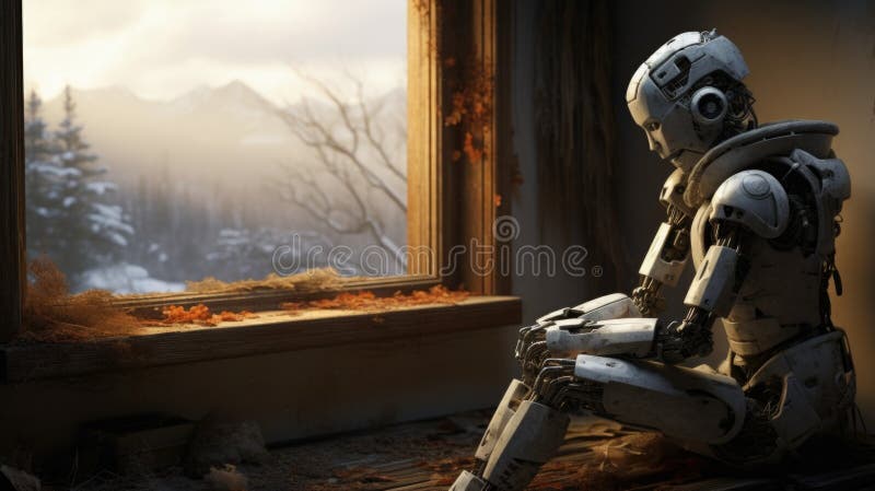 A Humanoid Robot Works in an Office on a Laptop, Showcasing the Utility ... A Humanoid Robot Works in an Office on a Laptop, Showcasing the Utility ...