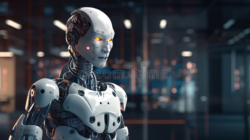 Humanoid Robotic Character Standing at a Factory of Advanced Robotics ...