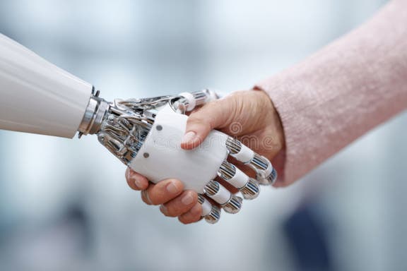 A Humanoid Robotic Hand Engages in a Handshake with a Human Hand during ...