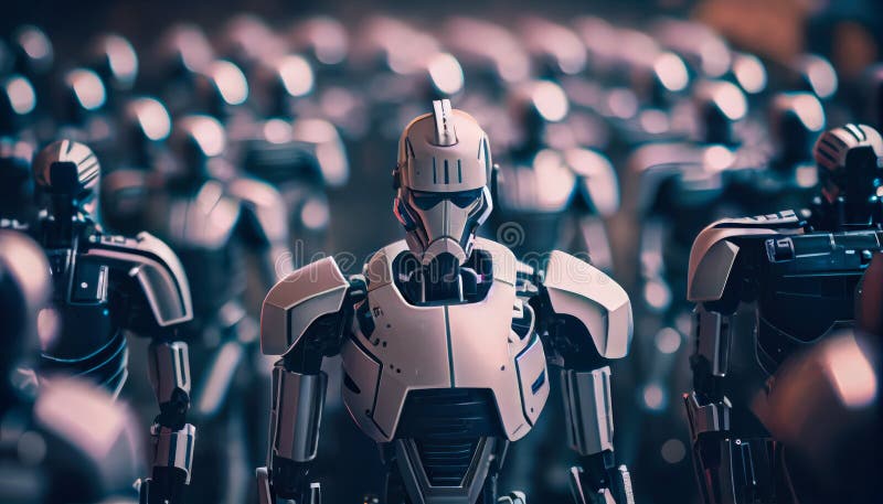 Many Humanoid Robots. Artificial Intelligence Concept. Illustration. Al ...