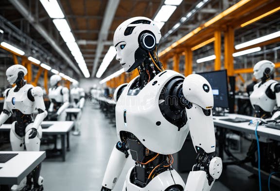 Humanoid Robots in Autonomous Factory with AI Technology and Computers ...