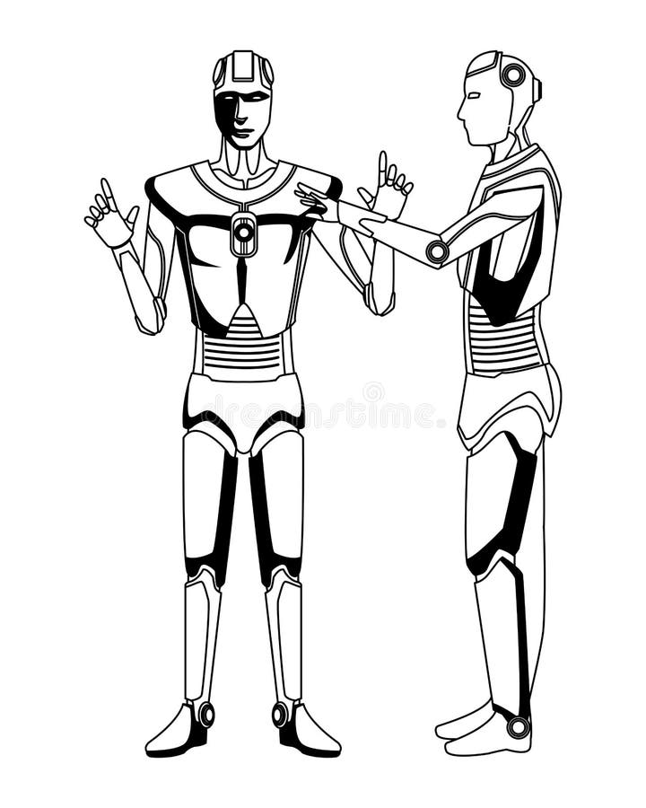 Humanoid Robots Avatar Black and White Stock Vector - Illustration of ...
