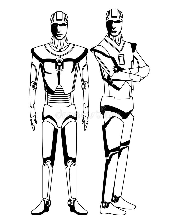 Humanoid Robots Avatar Black and White Stock Vector - Illustration of ...