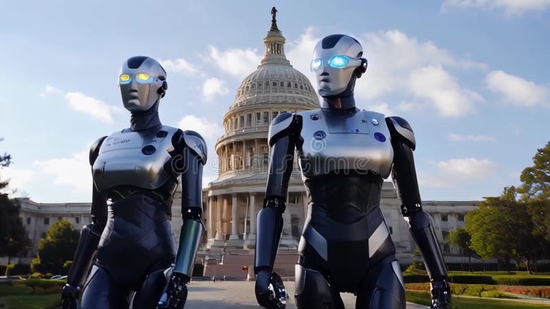 Humanoid Robots in Front of a Government Building Stock Footage - Video ...