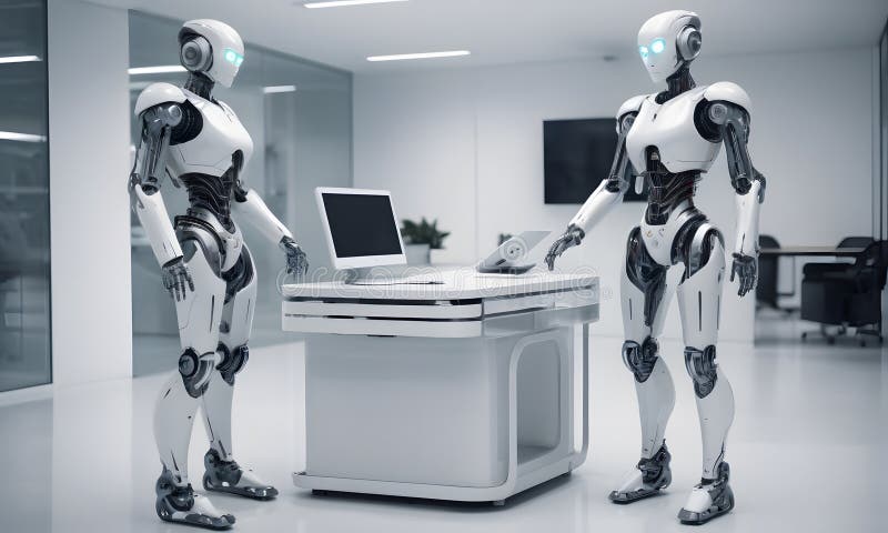Humanoid Robots in Futuristic Office AI Generated Stock Image - Image ...