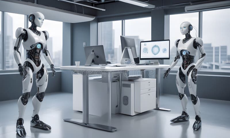 Humanoid Robots in Futuristic Office AI Generated Stock Image - Image ...