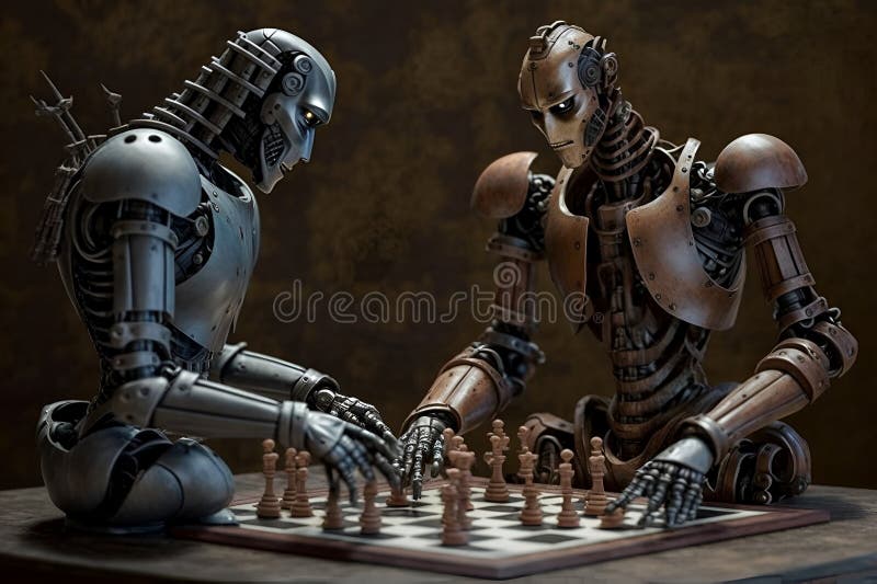 Humanoid Robots Play Chess, Generative AI 1 Stock Illustration ...