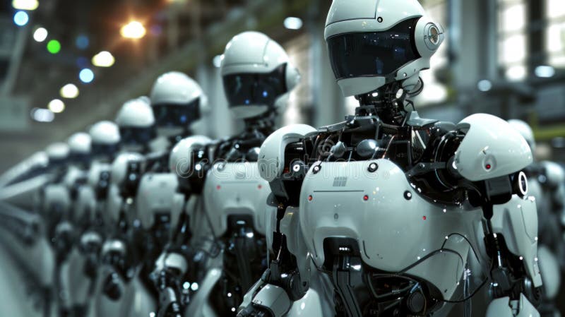 Humanoid Robots on Production Line Stock Illustration - Illustration of ...