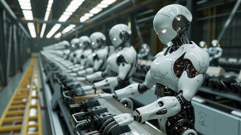 Humanoid Robots on Production Line Stock Illustration - Illustration of ...