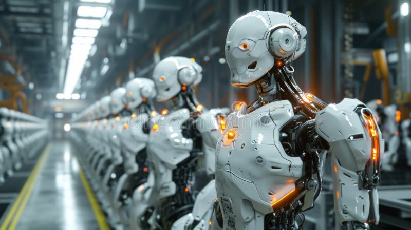 Humanoid Robots on Production Line Stock Illustration - Illustration of ...
